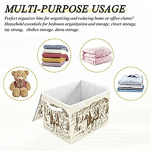 Western Desert Cowboy Storage Basket 16.5x12.6x11.8 In Collapsible Fabric Storage Cubes Organizer Large Storage Bin with Lids and Handles for Shelves Bedroom Closet Office
