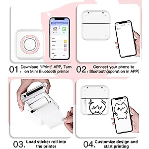 LPSHGK Instaproud - Portable Sticker Printer, Instaproud Portable Sticker Printer, Resin Instant Sticker Printer, Mini Pocket Thermal Printer, Wireless Bluetooth Photo Printer (Pink-B Set)