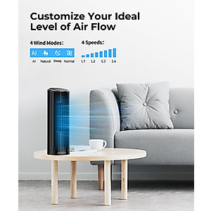 Abolee Tower Fan for Bedroom, 23ft/s Desk Fan with Remote, 70° Oscillating Desk Fan, 4 Speeds, 4 Modes,12Timer, 2024 New 13'' Bladeless Portable Fan for Bedroom Office Home Black