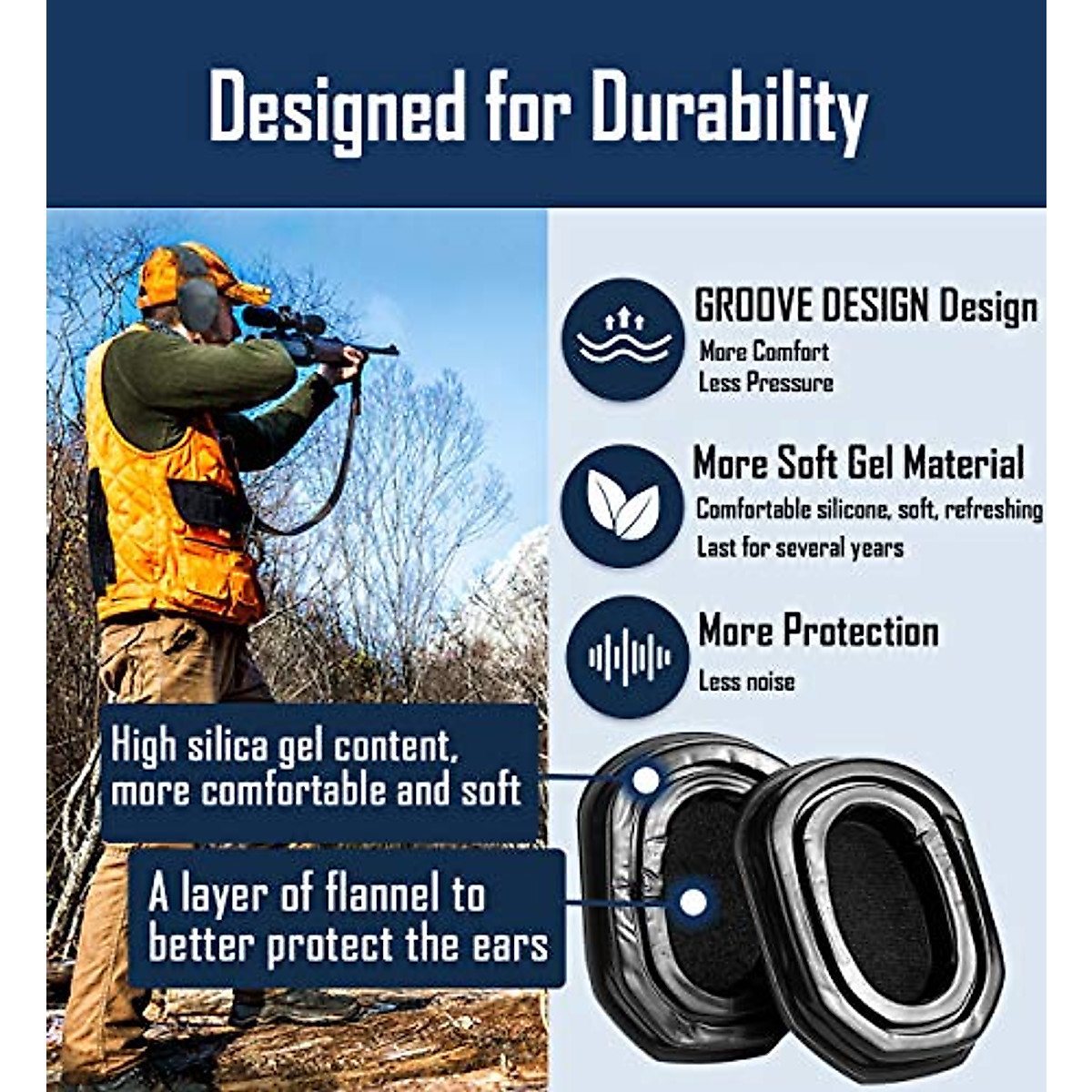 PROHEAR GEP03 Upgraded Gel Ear Pads for Walker's Razor Earmuffs, Comfortable and Soft Replacement Gel Ear Cups with Sealed Bottom Shell