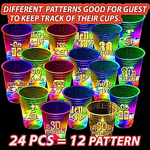 mishunyus 24 Pcs Glow 30th Birthday Decorations for Women/Men Birthday Party Supply, 30th Birthday Party Cups,