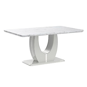 Yoluckea Modern Dining Table for 4-6, 63" Rectangular Faux Marble Dining Table with 1.4" Thicken Tabletop & U Shape MDF Bracket for Kitchen Dining Room Living Room Meeting Room Banquet Hall