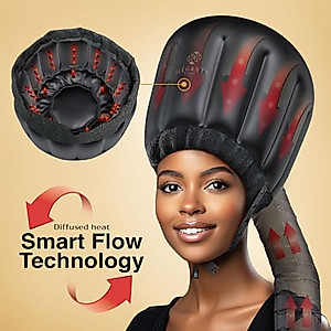 Eleganty Bonnet Hairdryer Attachment with Integrated Elastic Headband That Reduces Heat Around Ears & Neck - Hooded Hair Dryer Diffuser Cap, Used for Deep Conditioning and Hair drying (shiny black)