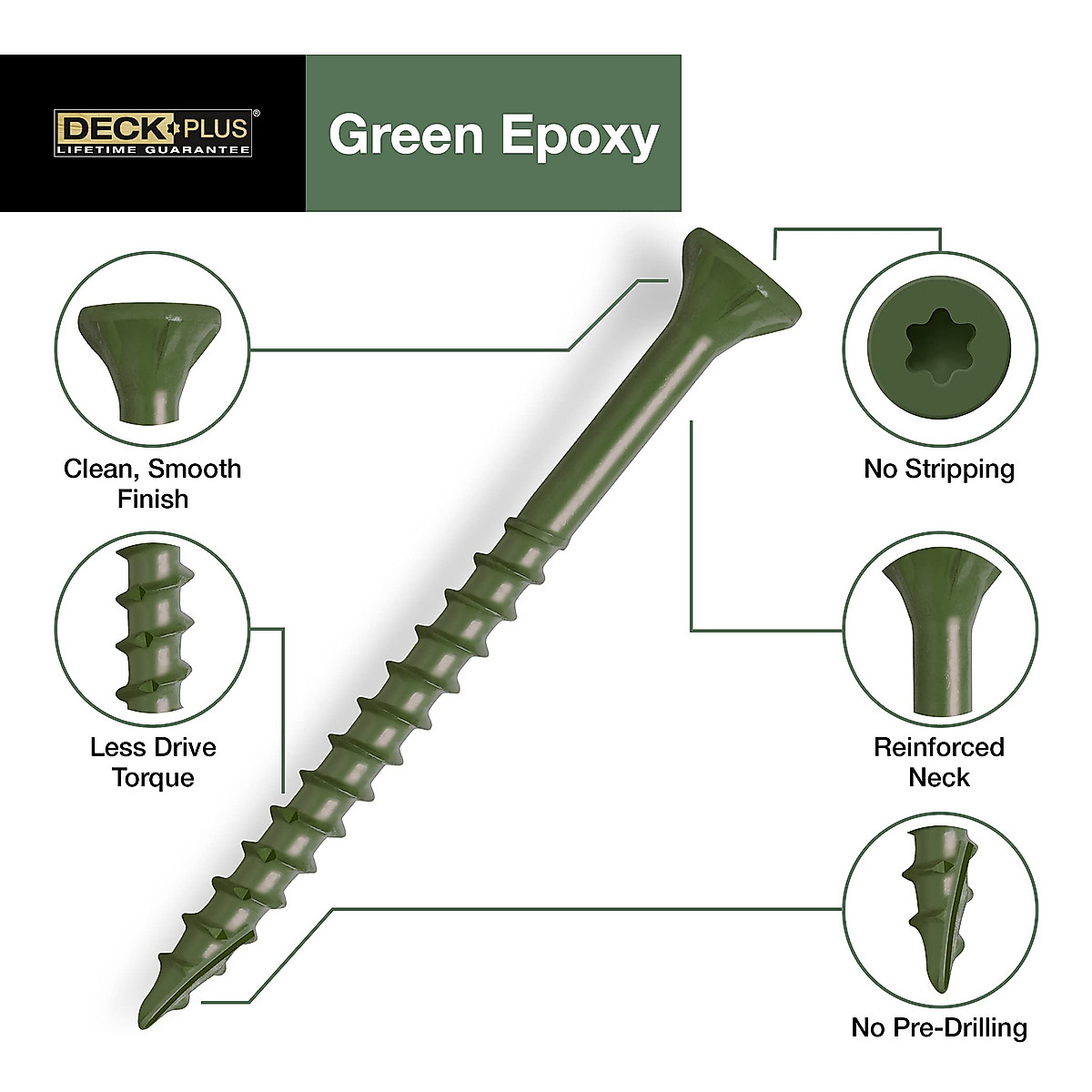 Deck Plus 48398 Wood Screws #8 x 1-5/8", Green, 5lb Box