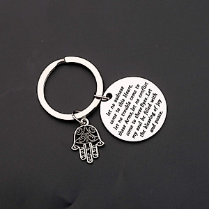 Gzrlyf Hand of Hamsa Keychain Let No Sadness Come to This Heart Hamsa Prayer Gifts (Keychain)