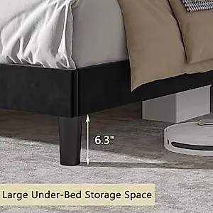 HOMBCK Queen Size Bed Frame with Led Lights, Storage Shelf Headboard, Black Velvet Upholstered, No Box Spring Needed, Noise-Free