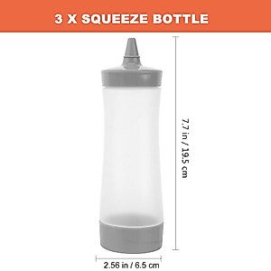 3 Pack Condiment Squeeze Bottle, 12oz (350ml) Plastic Squeeze Bottles With Caps, BPA Free Sauce Bottle for Ketchup, Mustard, Olive Oil, Glue, and More (Gray)