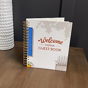 Paper 'n Such Guest Book for Vacation Home Visitors - Guestbook for Short Term Rentals, Vacation Rental, Beach House, Hosts Essentials, Spiral Hardcover Welcome Log - 200 Pages (White/Blue)