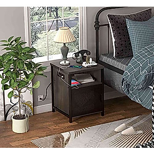 FATORRI Industrial TV Stand, Coffee Table and End Table with Charging Station for Living Room (Walnut Brown)