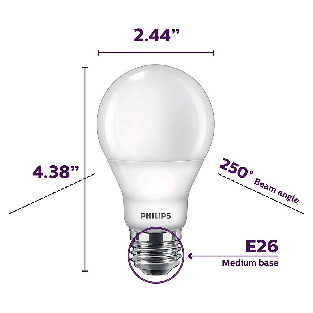PHILIPS LED Flicker-Free Frosted Dimmable A19 Light Bulb - EyeComfort Technology - 800 Lumen - Soft White (2700K) – 8.8W=60W - E26 Base - Ultra Definition Old Version - Indoor - 4-Pack