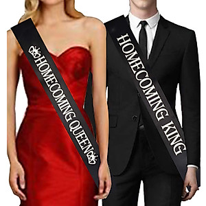 MEANT2TOBE Prom Sash and Crown for Girls and Boys - Fabulous Party Set: Glitter Sash + Rhinestone Silver Premium Metal Tiara for Her and Him, Prom Present for Graduation Party