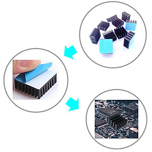 Easycargo 10pcs 20mm Heatsink Kit 20x20x10mm + 3M 8810 thermal conductive adhesive tape, cooler Heat Sink for cooling GPU IC Chips VRAM VGA RAM (20mmx20mmx10mm)