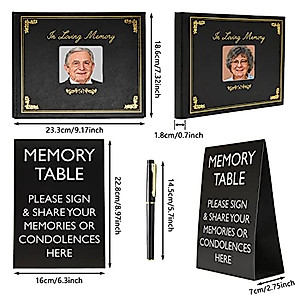 Funeral Guest Book For Memorial Service Set, Celebration of Life Sign in Book with Picture Pocket, Pen and Memory Table Card, In Loving Memory Guestbooks (Gold Embossed Leather Hardcover)