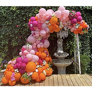 Pink and Orange Balloon Arch Kit, ADOINBY 161Pcs Hot Pink Orange Metallic Gold Latex Balloon Garland kit, 18 12 10 5 Inch Different Size Balloons for Birthday Baby Shower Wedding Party Decorations