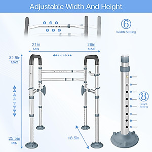 KingPavonini Toilet Safety Rail (400 LB) - Adjustable Foldable Toilet Safety Frame for Elderly and Disabled - Stand Alone Toilet Rails for Seniors with Storage Bag and Paper Holder - Fits Most Toilets