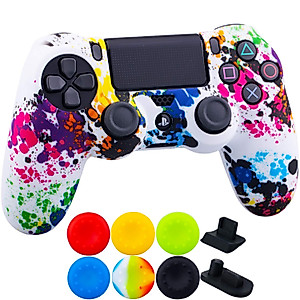 9CDeer 1 Piece of SiliconeTransfer Print Protective Cover Skin + 6 Thumb Grips & Dust Proof Plugs for PS4/Slim/Pro Controller Graffiti
