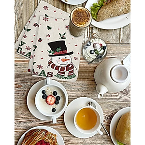 Onekaccu Farmhouse Christmas Dish Towels Set, Waffle Weave Kitchen Towels Microfiber Towels Cleaning Merry Xmas Snowman Soft Absorbent Dish Drying Towels Hand Towels 4 Pack 15.7x23.6 in