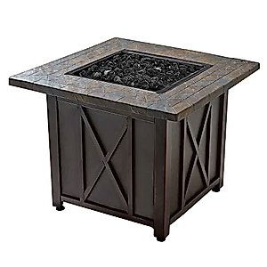 Endless Summer 30 Inch Square 30,000 BTU Liquid Propane Gas Outdoor Fire Pit Table w/Push Button Ignition, Black Fire Glass, & Steel Fire Bowl, Black