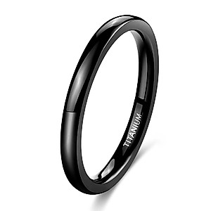 TIGRADE Black Titanium Ring 2mm 4mm 6mm 8mm Dome High Polished Wedding Band Size 3-14.5,2mm,Size 7