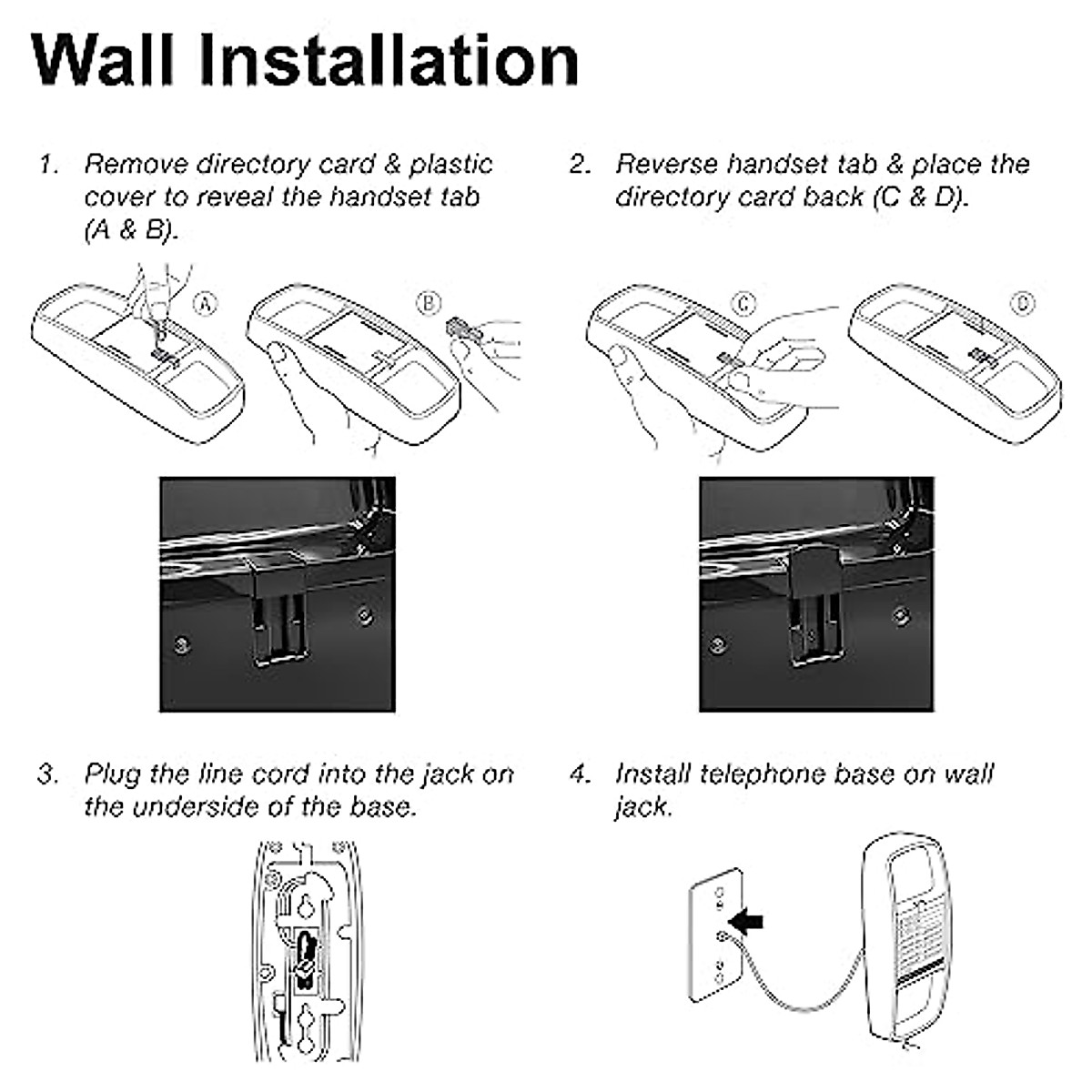 AT&T 210 Basic Trimline Corded Phone, No AC Power Required, Wall-Mountable, Black