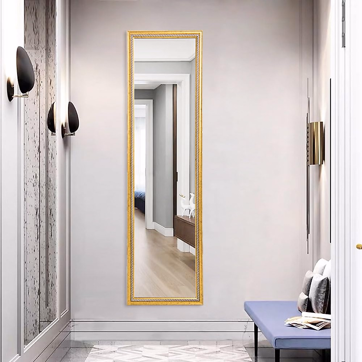 Yone jx je Full Length Mirror Wall Mirror Full Body Mirror for Wall Hanging or Leaning Against Wall Dressing and Wall-Mounted Mirror Polymer Thin Frame No Stand, 50"x 14", Gold