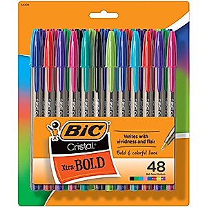BIC Cristal Xtra Bold Fashion Ballpoint, 48 Pack, NEW ASSORTED COLORS, Medium Point 1.6mm Great Colored Pens For Note Taking, School Supplies for Adults And Kids.