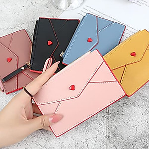 5pcs Women PU Leather Business Card Holders Short Mini Cute Thin Wallets Small Coin Purse Money Bag Cover Organizer Case (E)