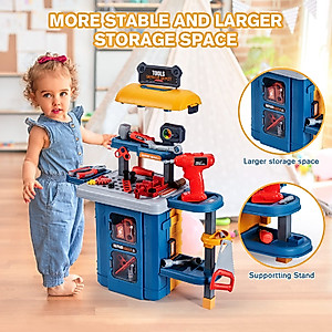 3 in 1 Kids Tool Bench -GEIYATOI, Toddler Workbench with Electric Drill and Realistic Toddler Tool Set for 2 3 4 5 6 Years Old Boys Girls, Construction Toys for Christmas Birthday Party New Year