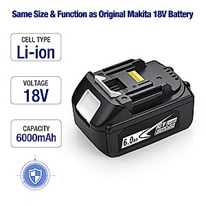 Upgraded 6.0Ah Lithium-Ion Battery Replace for Makita 18v Battery, Compatible with Makita 18volt Power Tools BL1860B BL1860 BL1850 BL1850B BL1840 BL1840B BL1830 BL1830B BL1815 BL1815B LXT-400, 2 Pack