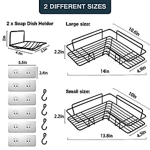 Corner Shower Caddy Shelf with 4 Hooks and 2 Soap Holders , 4-Pack Stainless Steel Shower Shelves with Adhesive, Wall Mounted Rustproof Bathroom Shower Organizer, No Drilling Shower Rack for Bathroom