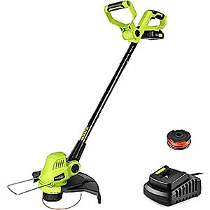 SnapFresh Battery Operated Lawn Trimmer, 20V Line String Trimmer with 13 ft 0.065” Trimmer Line Replacement Spools, 2.0Ah Battery, Fast Charger (Cordless String Trimmer)