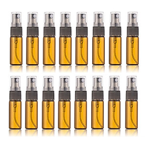 Elfenstall- 20pcs Amber 5ml 1/6oz Atomizer Vial Glass Bottle Spray Refillable Perfume Empty Fine Mist Sample Bottle Clean Cloth Free 3ML Pipette for Travel Party