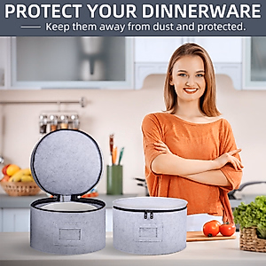 LITLANDSTAR Modern China Storage Case, 7" W x 5.5" H Thick Felt Plate Quilted Case with 12 Felt Dividers for Dinnerware Storage and Transport