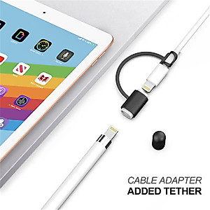 siduater [4-Pack] Silicone Protective Accessories for Apple Pencil 1st Generation, Includes 1 Apple Pencil Cap Replacements, Apple Pencil Cap Holder, Apple Pencil Tip Cover, Adapter Tether - White