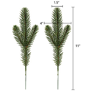 Hedume 50pcs Artificial Pine Branches, 11" x 4" and Features 3 Stems Greenery Xmas Pine Picks Pine Leaves Pine Twigs for Garland Wreath Christmas Embellishing and Home Garden Decoration