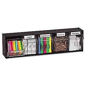 Deflecto 20504OP Tilt Bin Plastic Storage System w/5 Bins, 23 5/8 x 5 1/4 x 6 1/2, Black