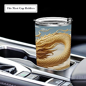 Wassud Golden Dragon 12 oz Tumbler with Lid and Straw Stainless Steel Double Wall Vacuum Tumblers Insulated Travel Coffee Mug for Cold and Hot Drinks