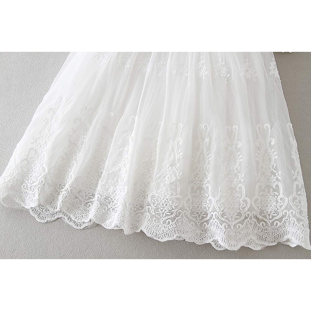 Silver Mermaid Baby Girls Long Sleeve Baptism Dress Floral Embroidery Christening Blessing Gown(3M,Ivory White)