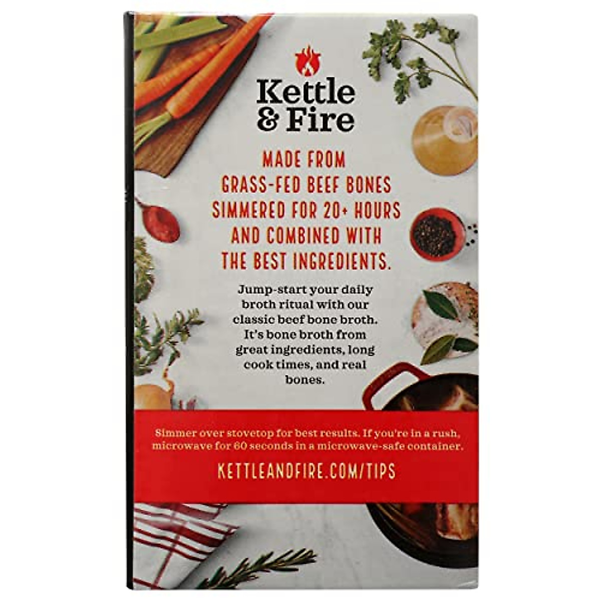 Kettle & Fire Beef Bone Broth, 100% Grass-Fed, Whole30, Gluten Free, 16.9 Oz (Pack of 6)
