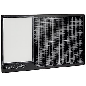 Tim Holtz Glass Cutting Mat - Left Handed Work Surface with 12x14 Measuring Grid and Palette for Paint, Ink, and Mixed Media - Art and Craft Supplies