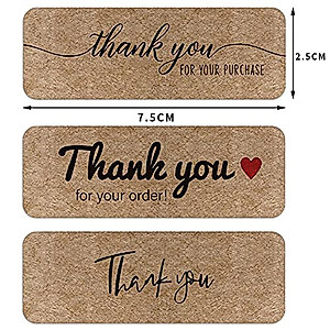 Thank You Rectangular Sticker Roll, Kraft Paper Thank You Label Stickers, 360 Pcs 3 x 1 inch Unique Designed Labels for Envelope Packaging Bags and Handmade Products by HubHnb