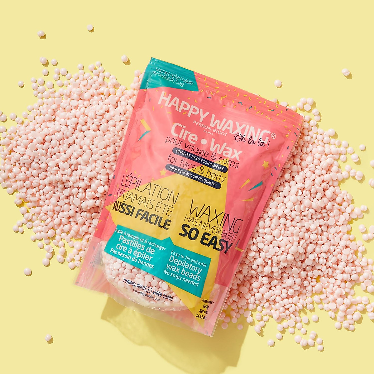 Happy Waxing - Refill Wax Beads - Easy To Apply - Painless Hair Removal - Smooth Gel Texture - Patented Formula Offers High Performance Results - Efficient for all Areas of the Body - 14.11 OZ - 400 G