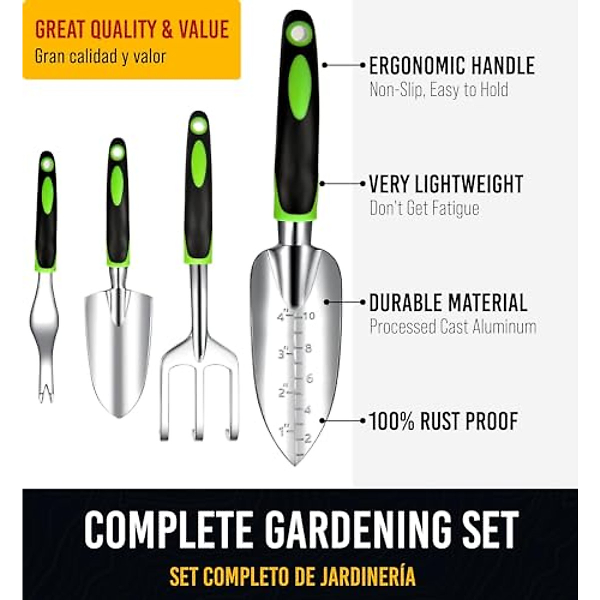 Heavy Duty Garden Tools 10 Pieces Set - Rust Proof, Durable Gardening Supplies Gifts for Women Men Mom or Dad - Ergonomic Gardening Hand Tools - Garden Gifts for Mom and Dad