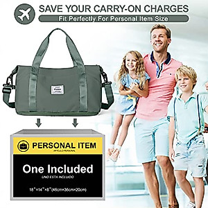 Travel Bag,Waterproof Duffel Gym Tote Bag with Toiletries Bag,Weekender Carry On Overnight Bags for Women with Trolley Sleeve Wet Pocket,Duffel Hospital Bag, Green Set