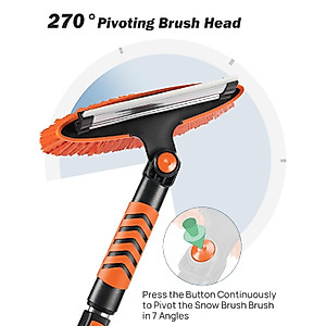 JOYTUTUS 41.5IN Extendable Snow Brush and Ice Scraper, 270°Pivoting Snow Scraper Brush for Car Windshield, Telescoping Ice Scraper, Foam Grip, Heavy Duty Snow Remover for Cars, Trucks, SUV (Orange)