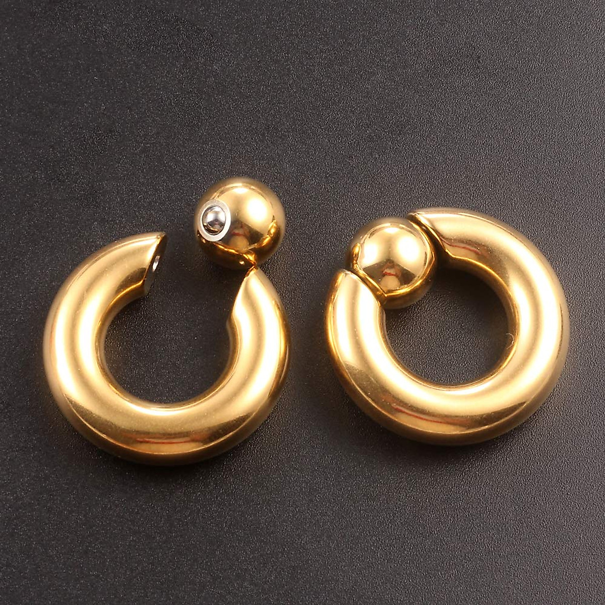 Casvort 2 PCS Gold Stainless Steel Piercing Captive Hoop Rings Tragus Ear Tunnels Ear Hanger Weight Gauges Body Jewelry 00g