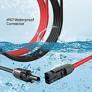 ELFCULB Solar Panel Extension Cable - 1Pair 10AWG 3FT Solar Extension Cable Black ＆ Red, Solar Panel PV Cable Wire with Male/Female Connectors