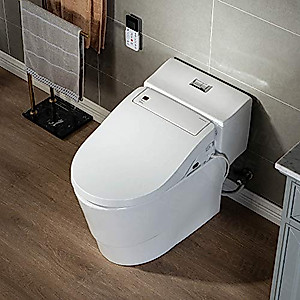 WOODBRIDGE White Luxury, Elongated One Piece Advanced Bidet, Smart Toilet Seat with Temperature Controlled Wash Functions and Air Dryer T-0737