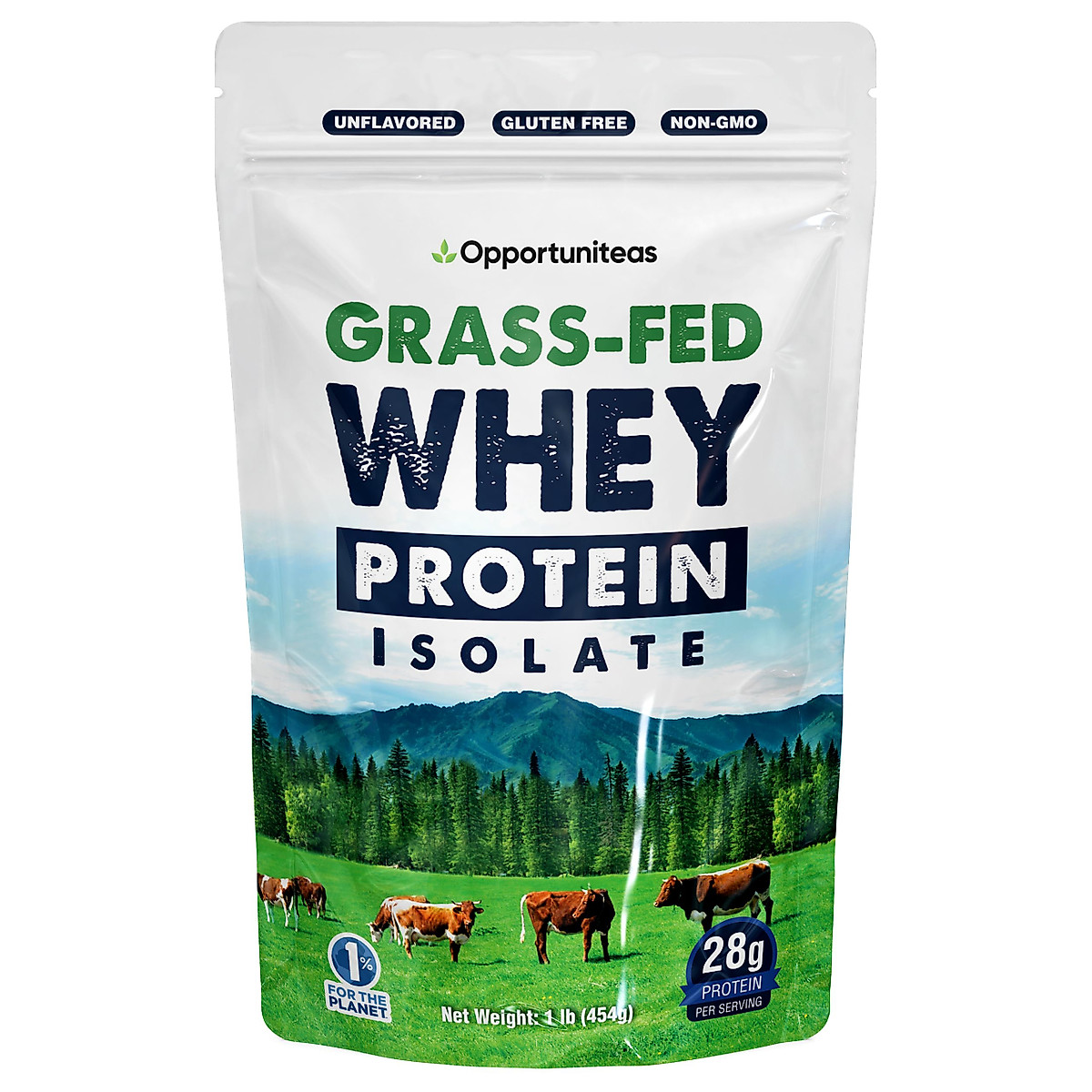 Opportuniteas Grass Fed Whey Isolate Protein Powder - Unflavored 28g Protein Powder without Artificial Sweeteners, Hormone-Free Cows, Non GMO - 1lb