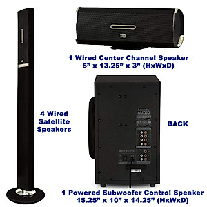 Acoustic Audio AAT1002 Bluetooth Tower 5.1 Home Speaker System with Powered Sub and 2 Extension Cables